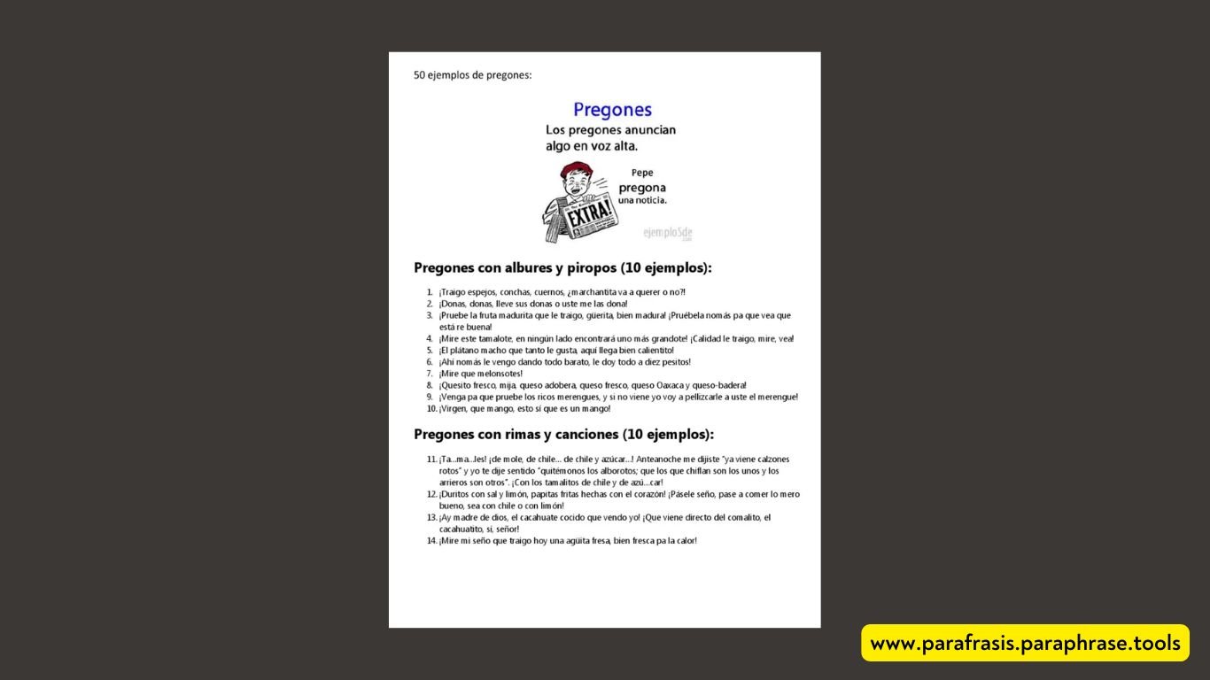 10 Pregones Y Su Significado - Paráfrasis